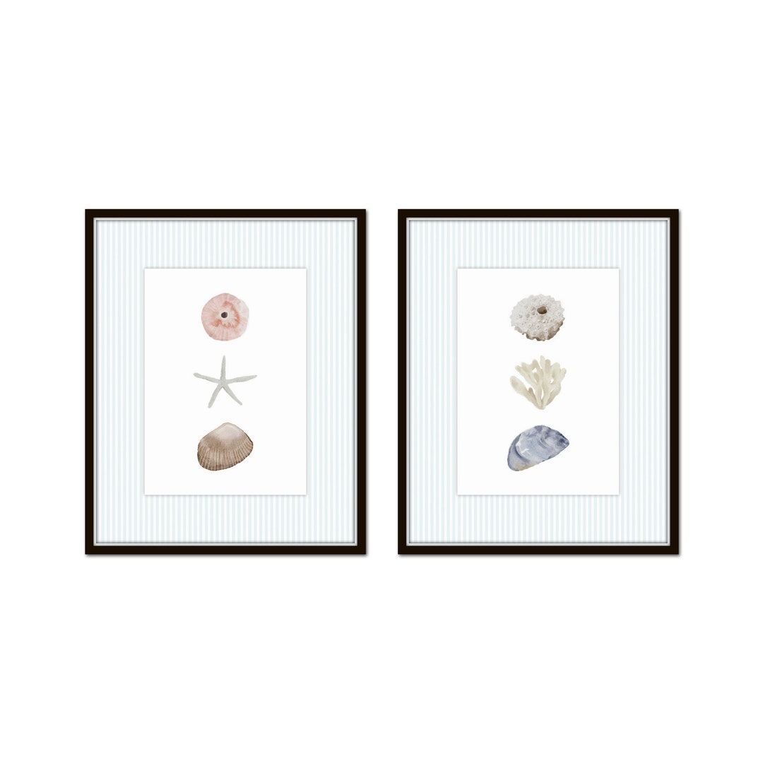 Watercolor Sea Life Collage Print Set, Coastal Art, Coastal Home Decor ...