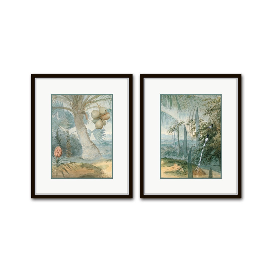 Vintage Watercolor Tropical Landscape Collage Set, Tropical Art, Wall ...
