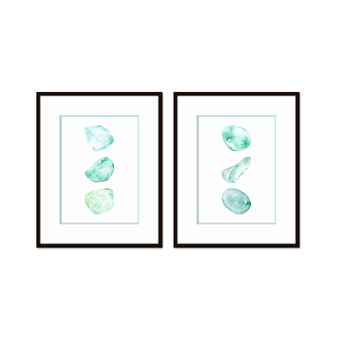 Abstract Watercolor Sea Glass Collage Print Set No. 1, Beach Glass Art ...