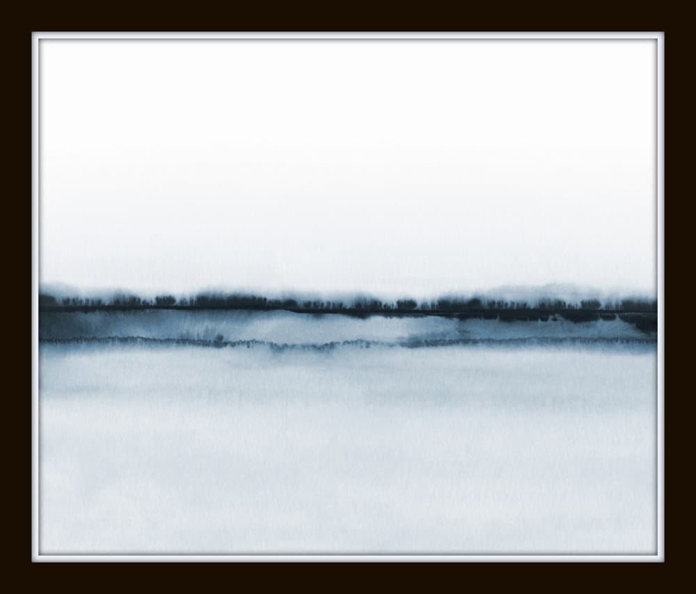 Indigo Blue Abstract Seascape Print Set, Watercolor Seascape ...