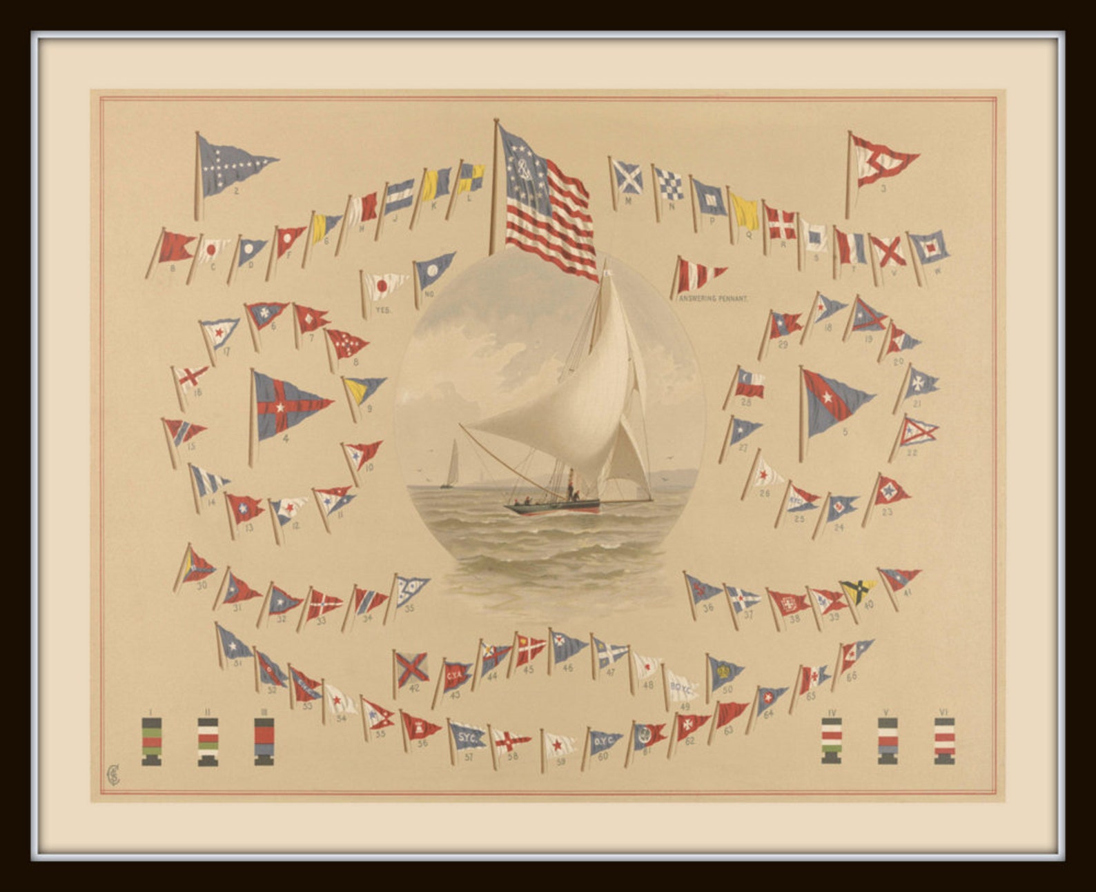 American Yachts Signal Chart, Vintage Signal Chart, Giclee, Wall Art ...