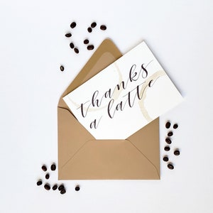 Thanks a Latte Thank You Greeting Card With Envelope (thank You Card ...