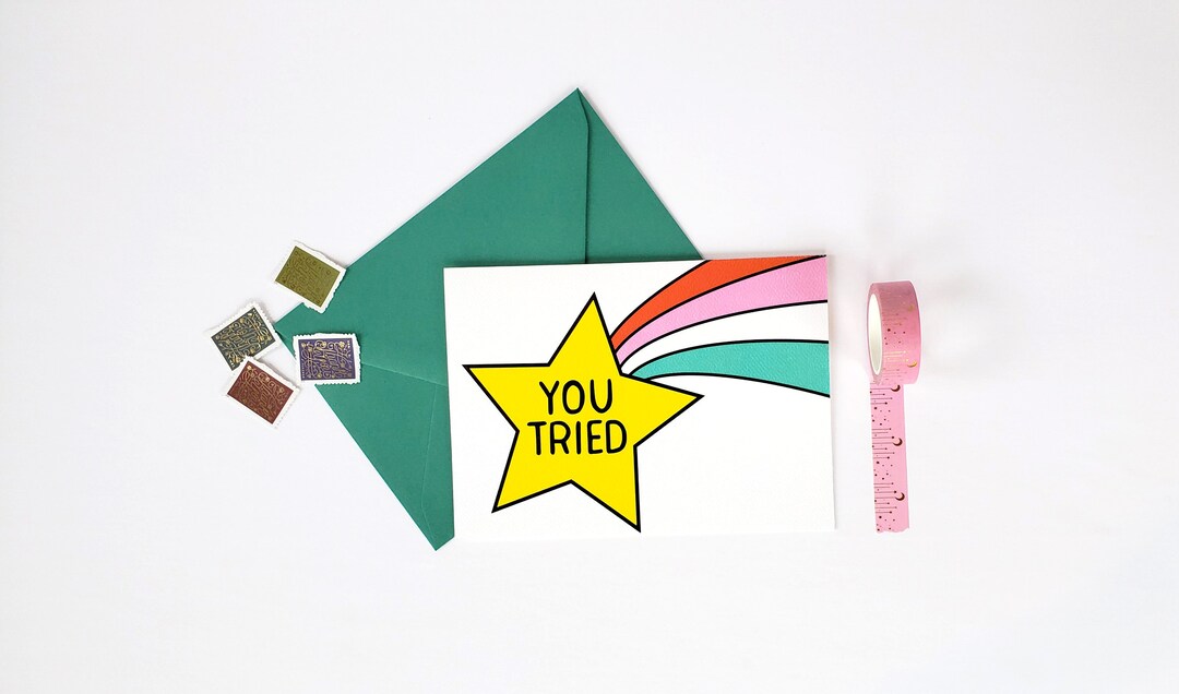 You Tried Card With Envelope (gold Star | Funny Card | Break up Card ...