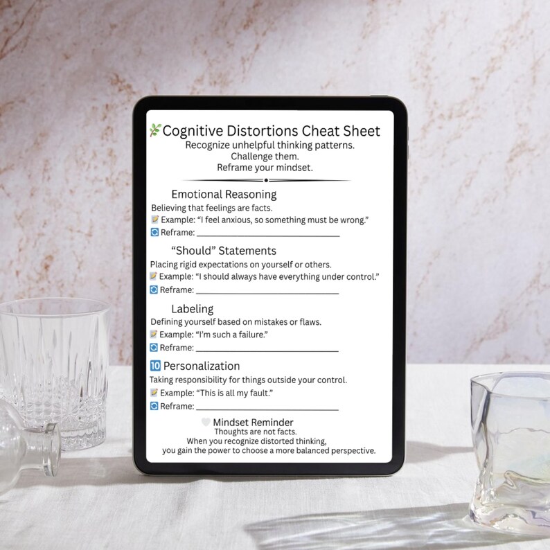 Cognitive Distortions Cheat Sheet | CBT Worksheet (PDF Download) - Etsy