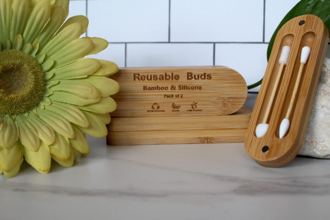 Reusable Cotton Swab Travel Set / Pack of 2 / Bamboo & Silicone Ear ...
