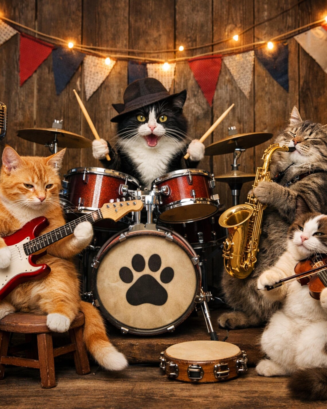 Funny Cat Band Wall Art | Printable Music Illustration | Digital ...