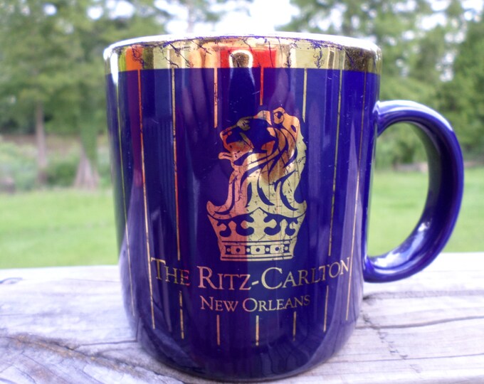 Vintage Ritz Carlton Mug Coffee Cup Colbalt Blue & Gold .. New Orleans ...