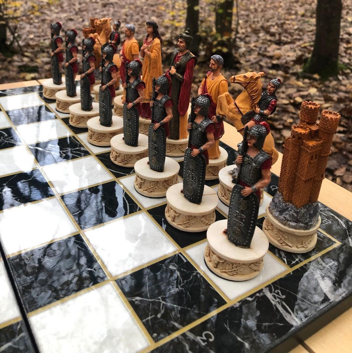 Chess Sets X Large Hand-painted Trojan Vs Sparta & Handmade Marble ...