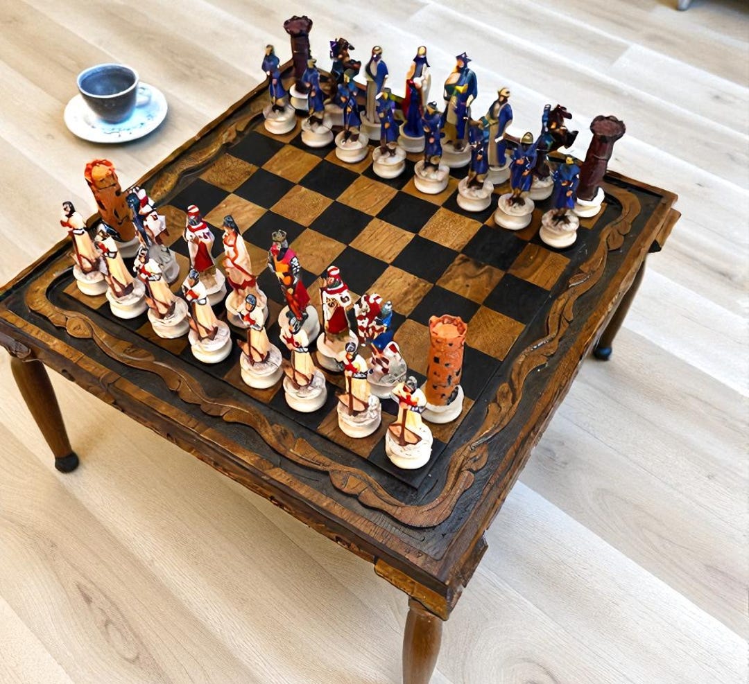 Crusaders Chess Set – Hand-painted Knights Pieces & Handmade Walnut ...