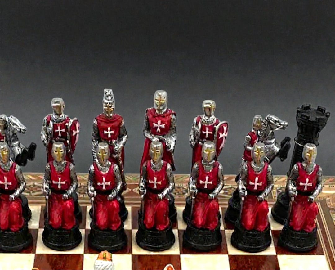 Crusaders Chess Set – 100% Hand-painted Knights Pieces & Handmade Solid ...