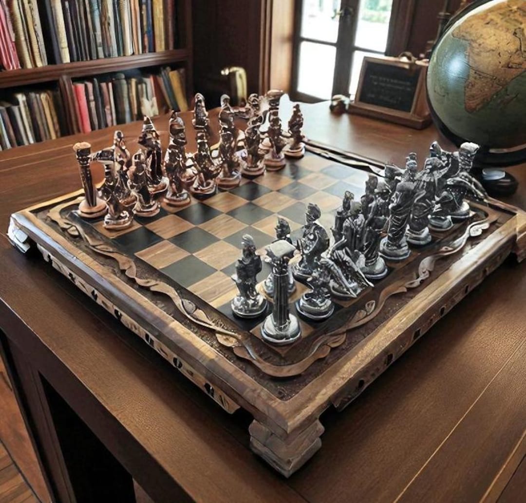 Chess Set X Large Antique Pegasus Handcrafted Walnut Wood Vintage Chess ...
