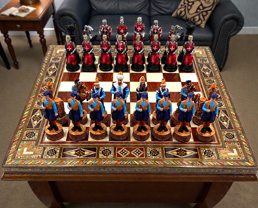 Crusaders Chess Sets 100% Hand-painted Knights Pieces & Handmade Solid ...