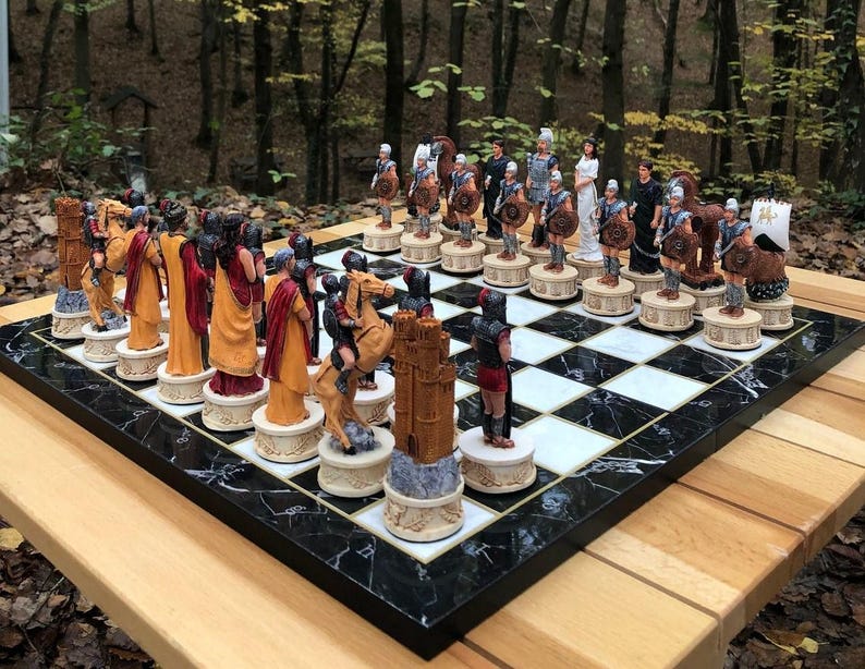 Chess Sets X Large Hand-painted Trojan Vs Sparta & Handmade Marble ...