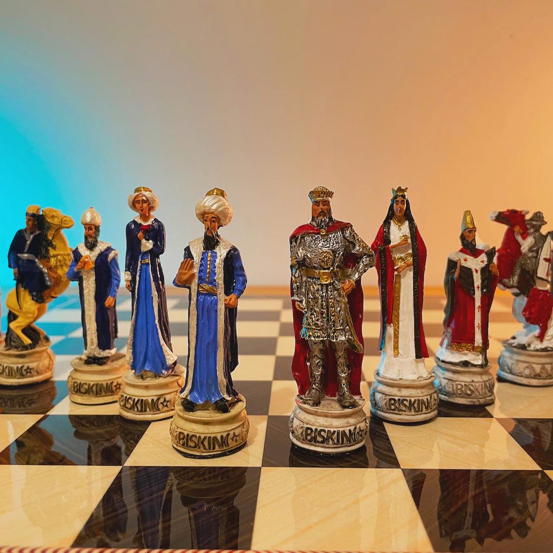 Crusaders Chess Set – Hand-painted Knights & 100% Handmade Wooden Board ...
