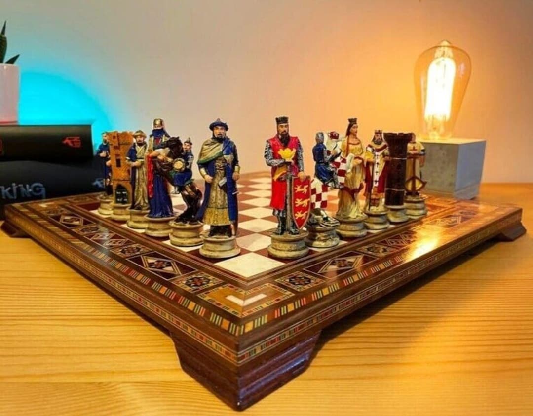 Crusaders Chess Set Hand-painted Knights Pieces & Handmade Solid Inlaid ...