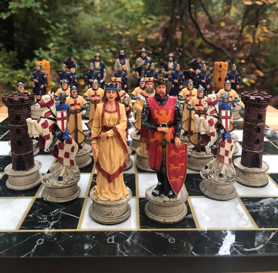 X Large Crusaders Chess Set – Hand-painted Knights & Handmade Marble ...