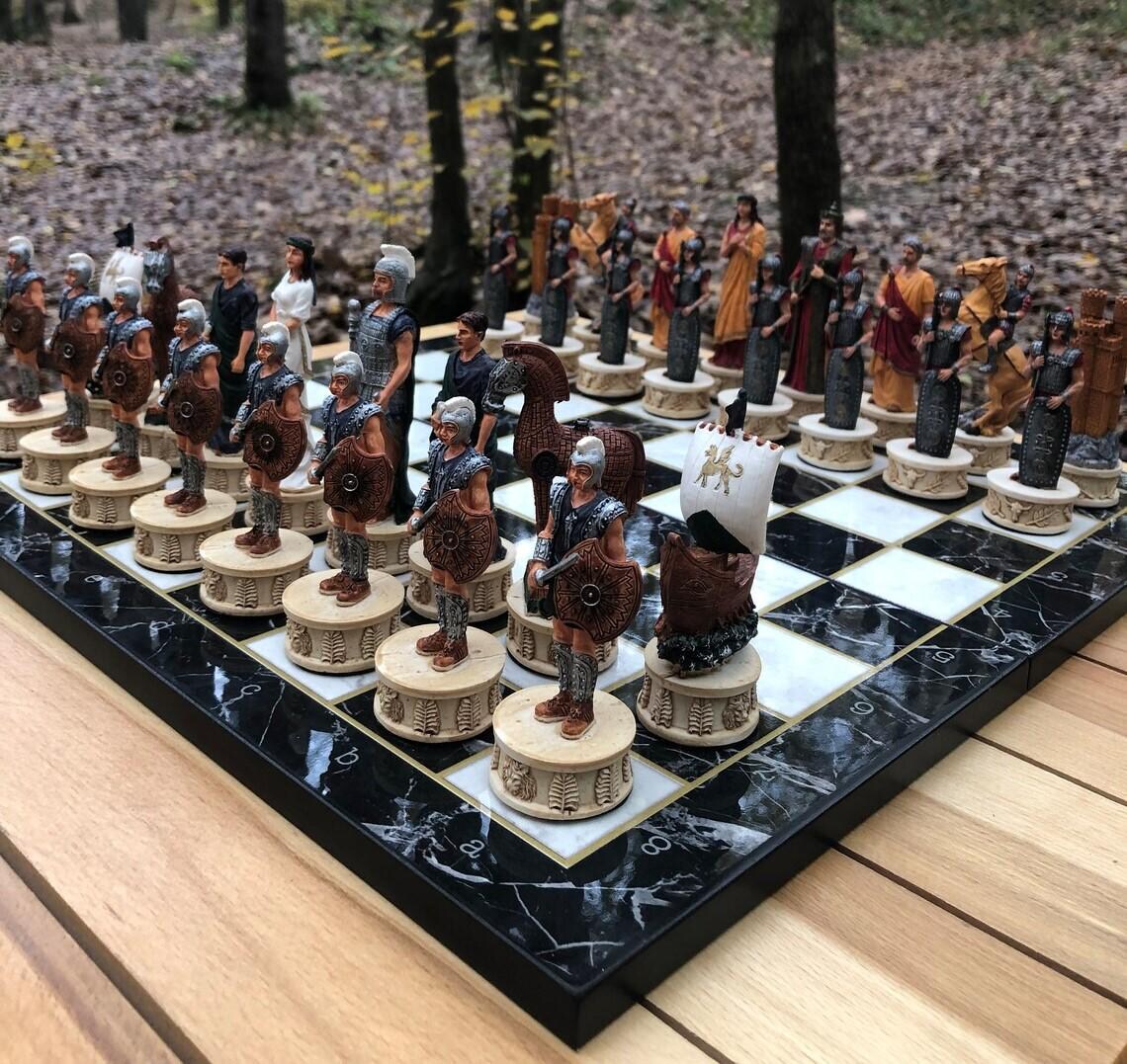 Chess Sets X Large Hand-painted Trojan Vs Sparta & Handmade Marble ...