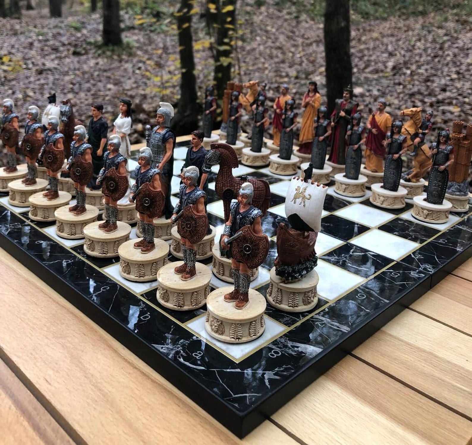 Chess Set X Large Hand-painted Trojan Vs Sparta & Handmade Marble ...