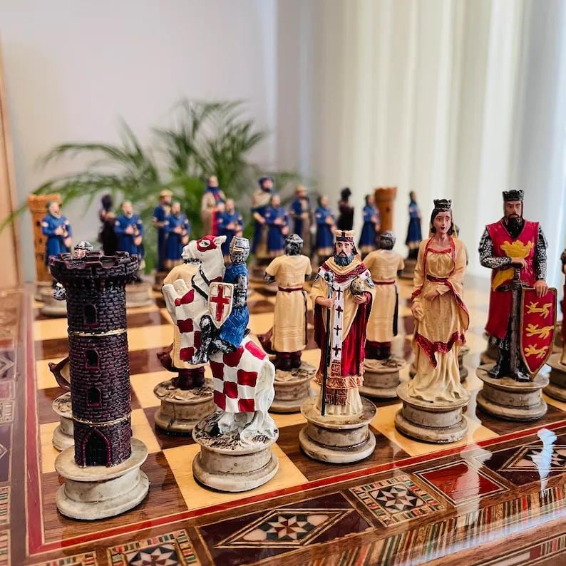 Crusaders Chess Set 100% Hand-painted Knights Pieces & Handmade Solid ...