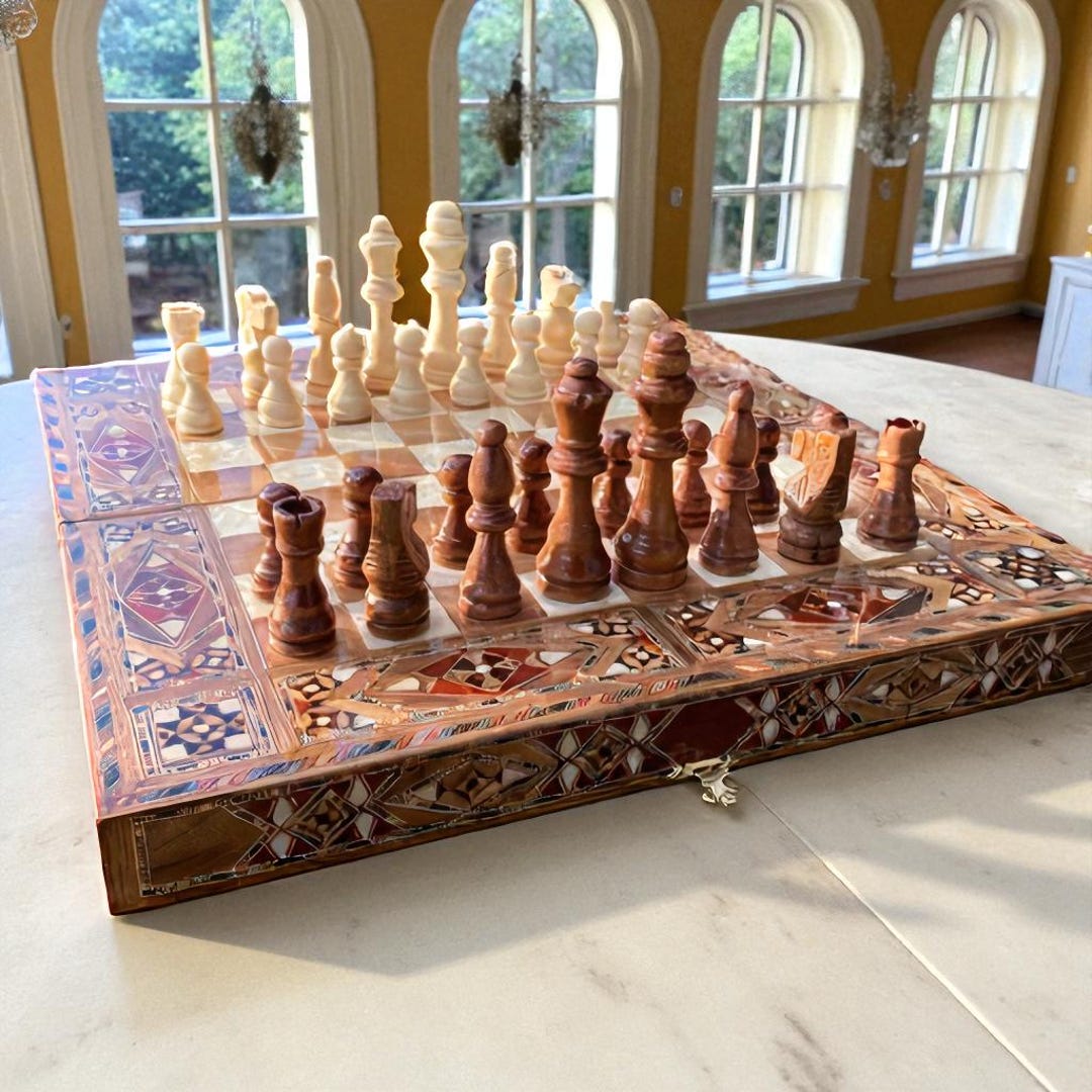 Backgammon Chess Set Handmade Personalized Solid Wood Mosaic Inlay XL ...