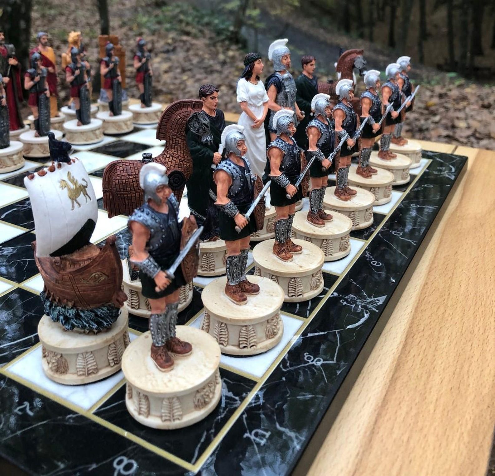 Chess Sets X Large Hand-painted Trojan Vs Sparta & Handmade Marble ...