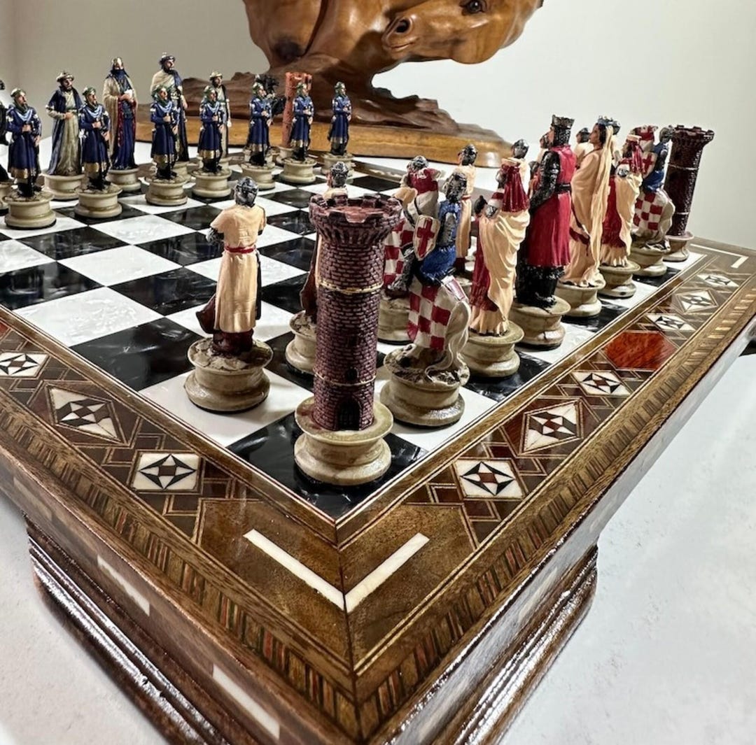 Crusaders Chess Set – Hand-painted Knights Pieces & Handmade Solid ...