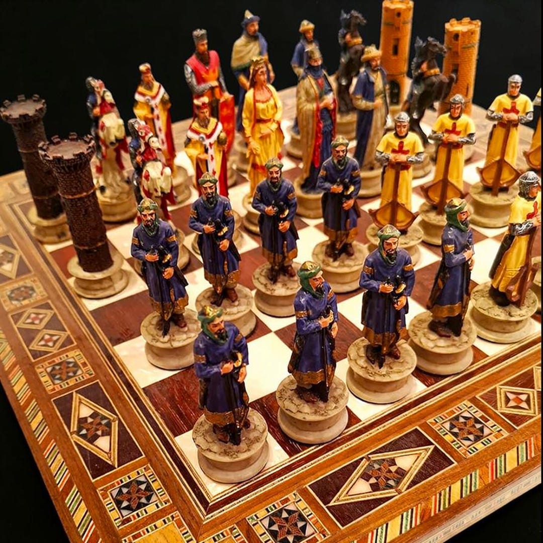 Crusaders Chess Set 100% Hand-painted Knights Pieces & Handmade Solid ...