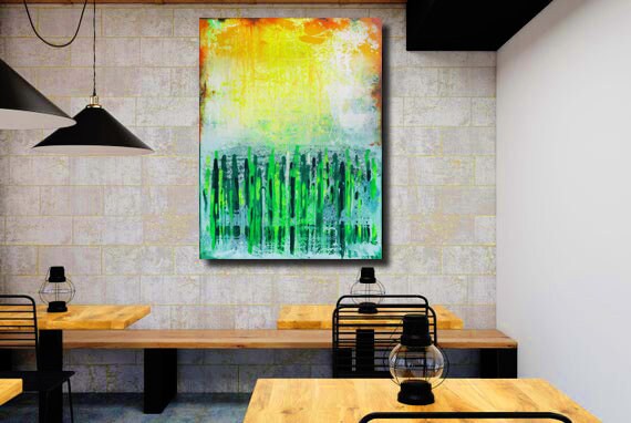 Extra Large Scale Canvas Original Abstract Painting 48x36 Yellow Green ...