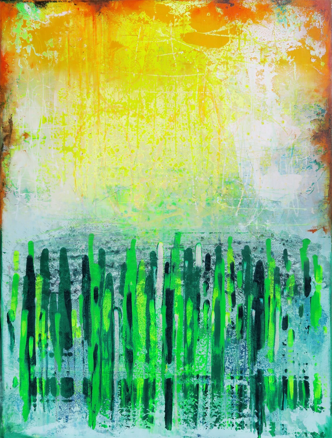 Extra Large Scale Canvas Original Abstract Painting 48x36 Yellow Green ...