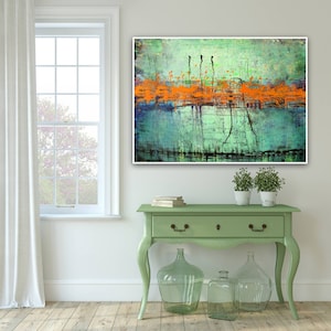 Abstract Painting Original Acrylic on Canvas Color Wall Orange Blue ...