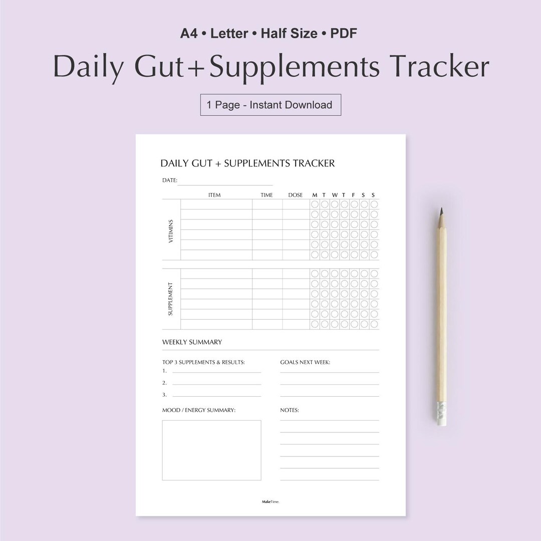 Daily Gut + Supplements Tracker Printable | Wellness and Gut Health ...