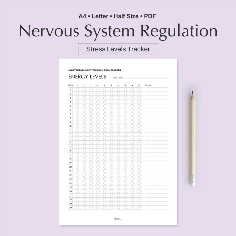 30 Day Energy Levels Tracker Printable | Nervous System Regulation ...