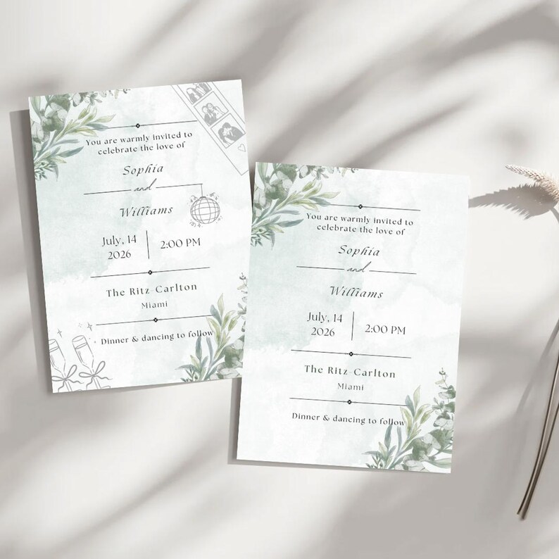 Editable Wedding Invitation Template | Elegant Greenery Wedding Invite ...