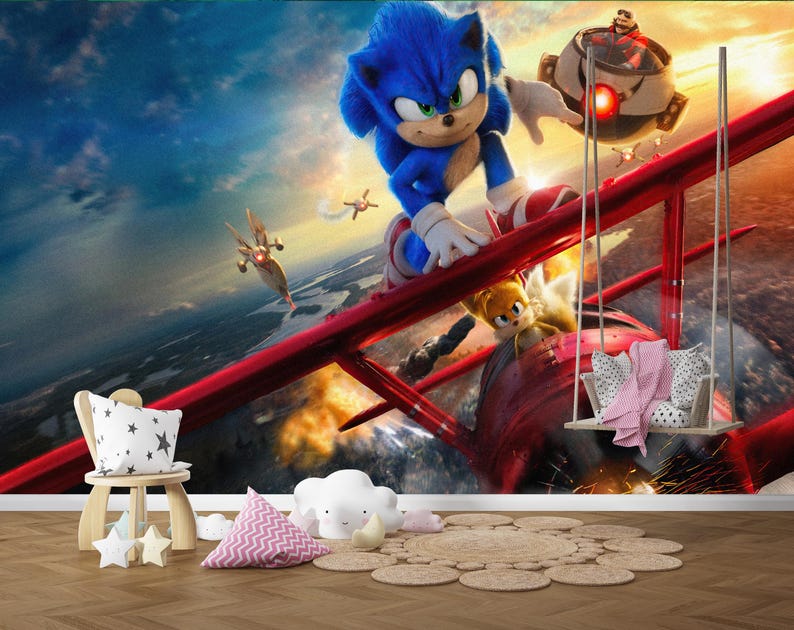 Sonic the Hedgehog Action Mural, Kids Gaming Room Wallpaper, Boys ...