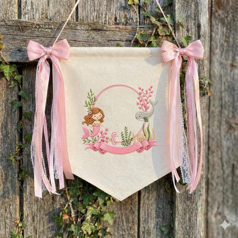 Mermaid Sea Frame Machine Embroidery Pattern, Whale Seahorse Pink ...