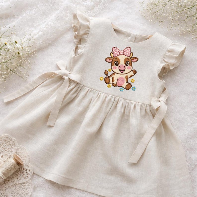 Baby Cow Embroidery Design, Pink Bow, Farm Animal Machine Embroidery ...