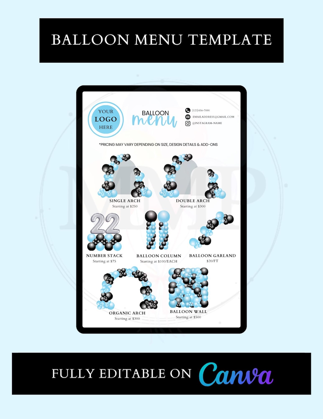 Editable Balloon Decor Price List | Canva Menu Template - Etsy