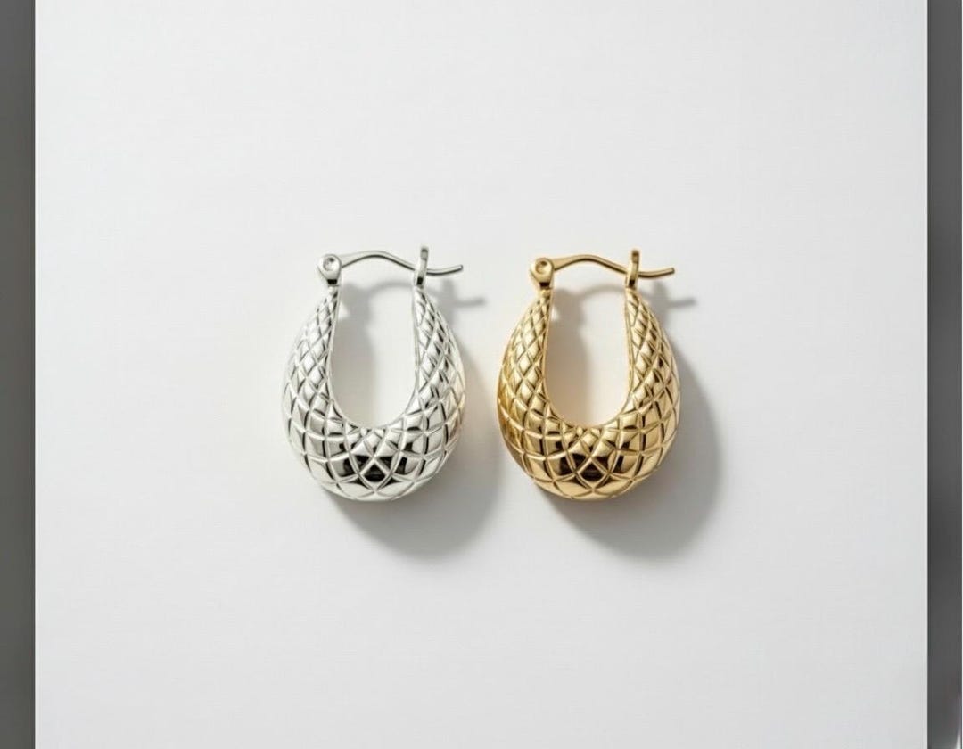 Quilted U-shape Hoop Earrings • 18K Gold or Silver Stainless Steel ...