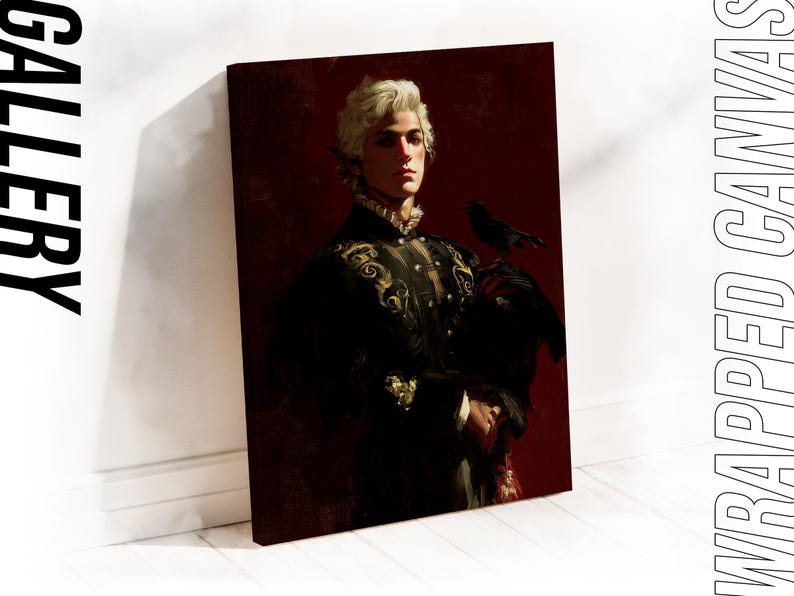 Gothic Vampire Noble Raven Canvas Print – Dark Fantasy Elf Portrait ...
