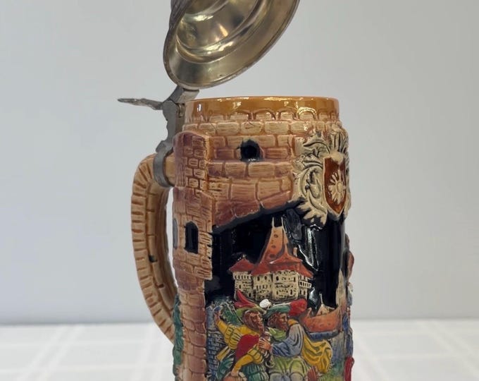 Vintage German Castle Beer Stein With Pewter Lid – Medieval Tower ...