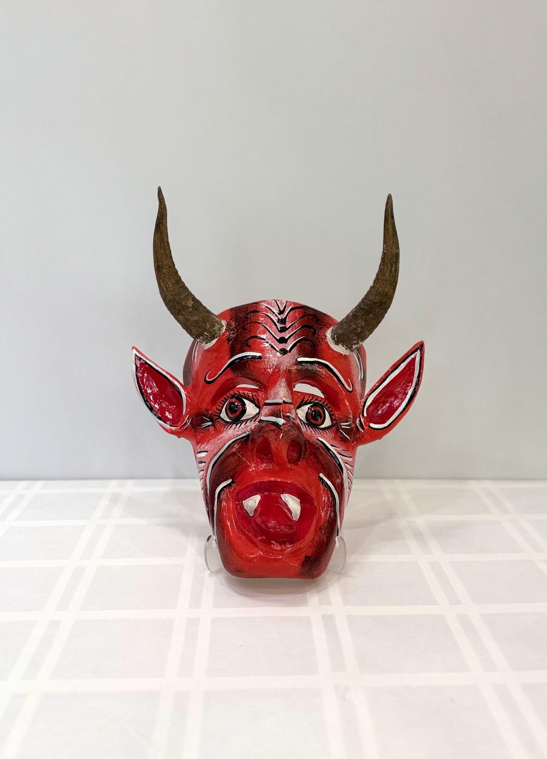Hand-carved Mexican Diablo Devil Mask – Red Horned Wooden Folk Art Wall ...