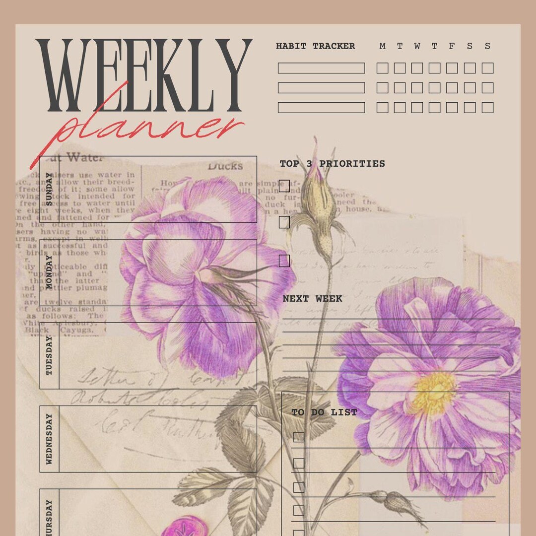 Purple Weekly Planner- Flower - Etsy