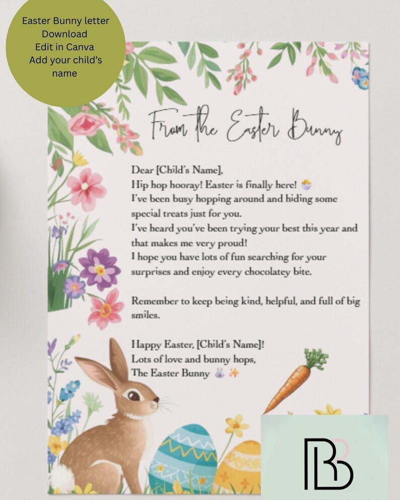 Personalised Easter Bunny Letter | Editable Canva Template | Printable ...