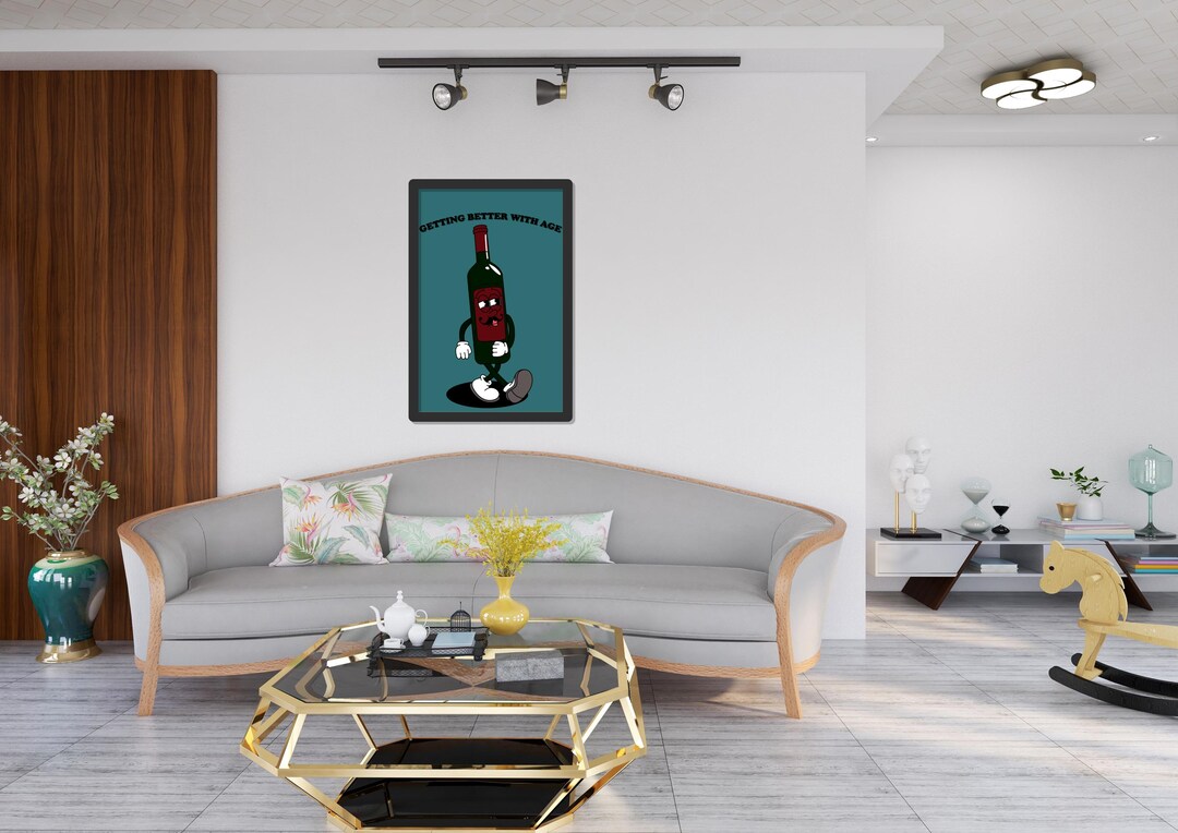 Wine Character Wall Art Printable | Funny Kitchen Gift | Retro Cartoon ...