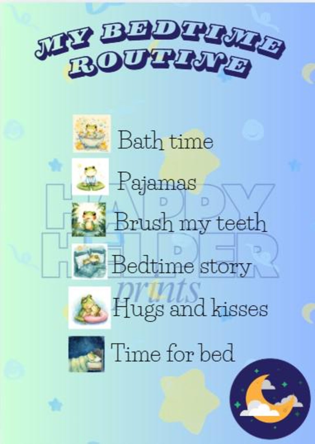 Toddler Bedtime Routine Chart Printable | Visual Night Routine for ...