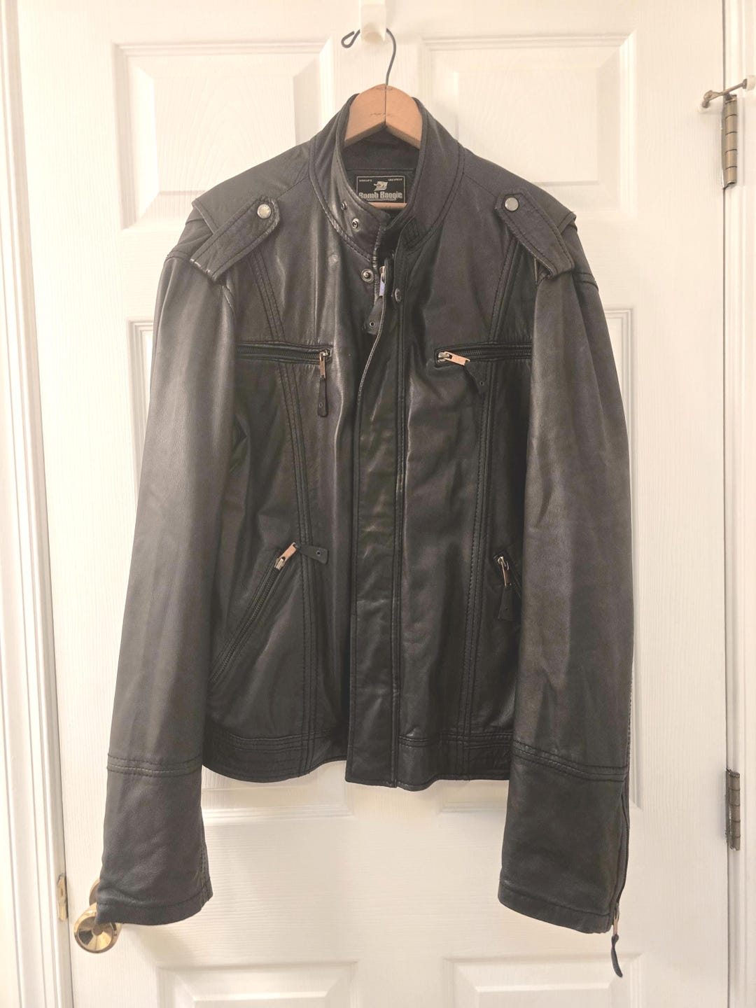 Bomb Boogie Black Leather Biker Jacket XXL – Vintage Style, Classic ...