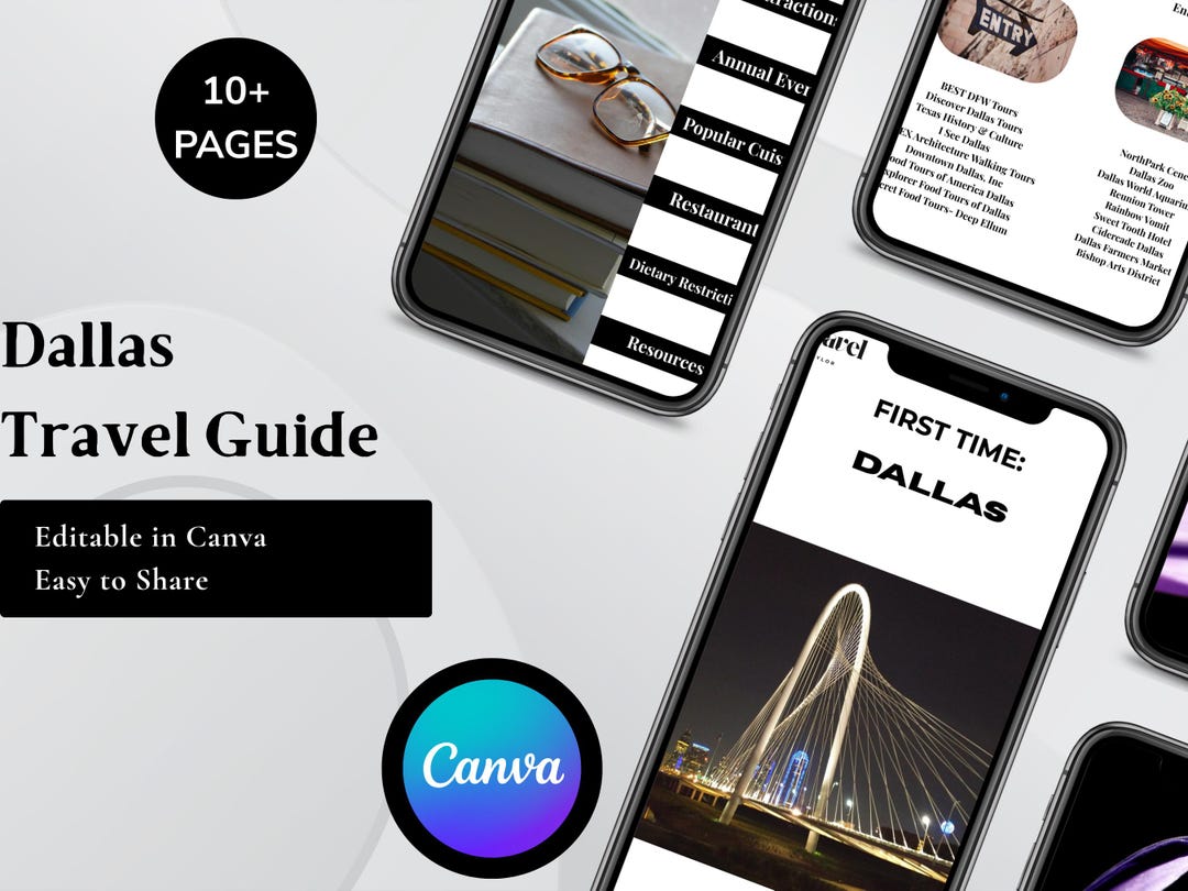Dallas Travel Guide, Canva Templates, Mobile Travel Planner, Trip ...
