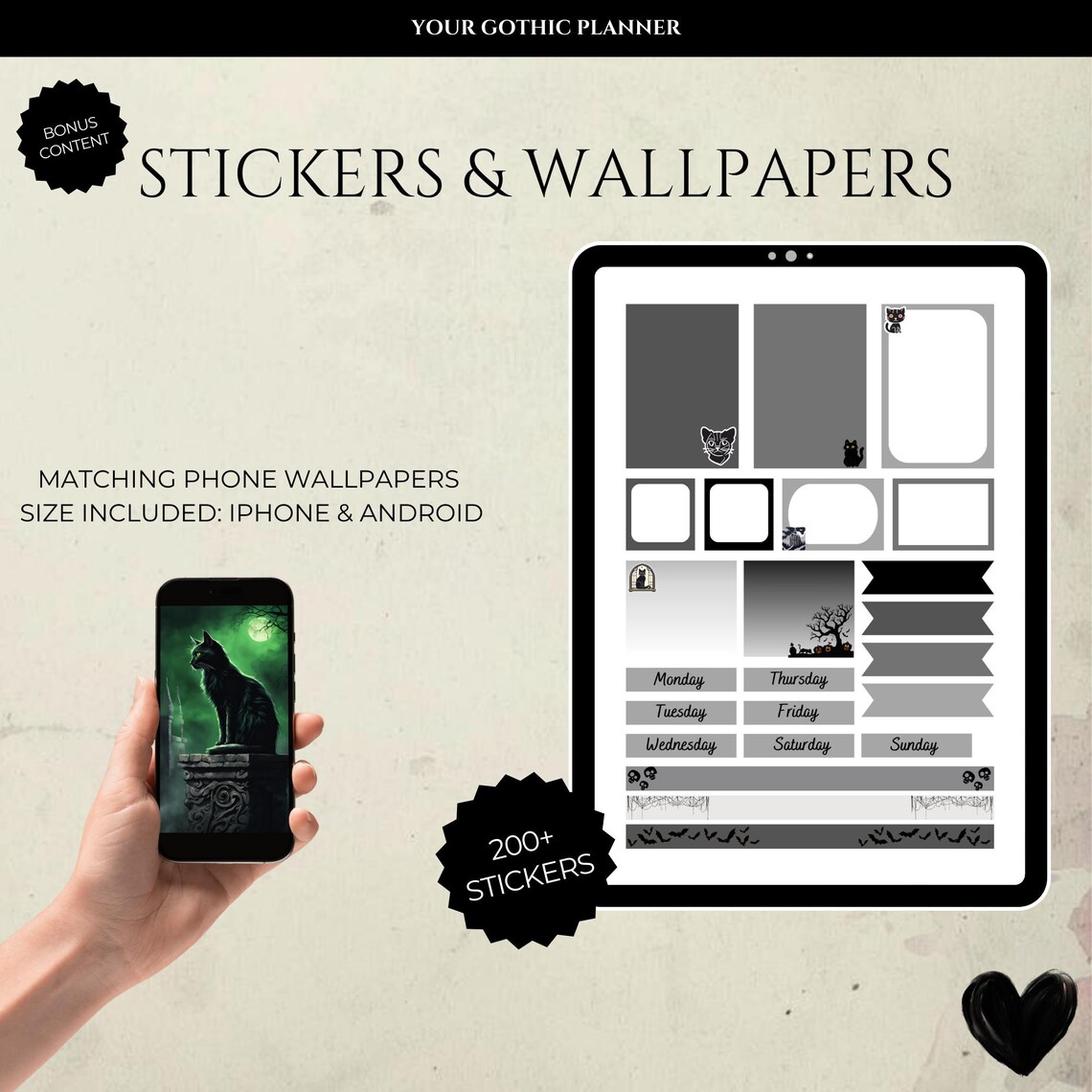 Gothic Digital Planner 2026 | Dark Gothic iPad & Android PDF With ...