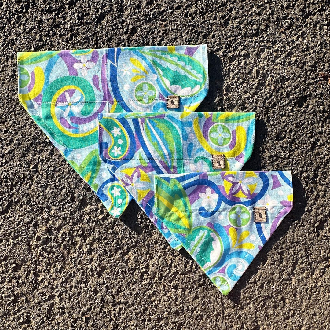 Handmade Dog Bandana – Retro Bloom – Adjustable Pet Bandana – Funky Dog ...