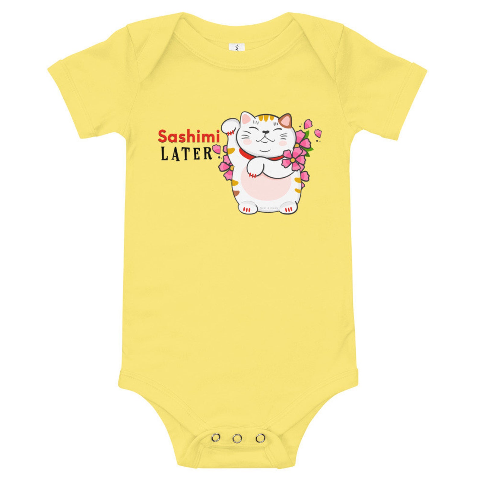 Sashimi Later Baby Onesie, Funny Cat Onesie, Retro Cat Baby One Piece ...
